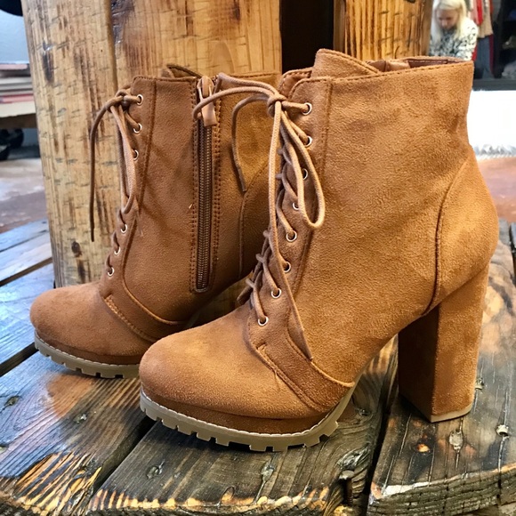 Shoes | Tan Platform Combat Bootie | Poshmark